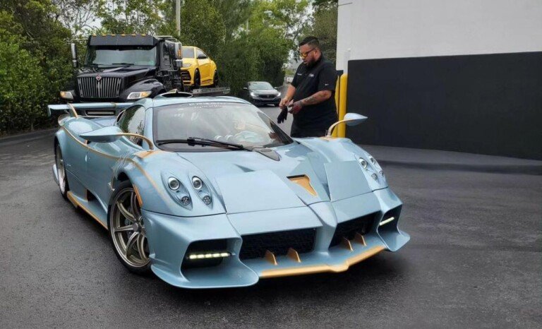 Pagani Imola Roadster finished in frozen blue & gold lands in Florida ...