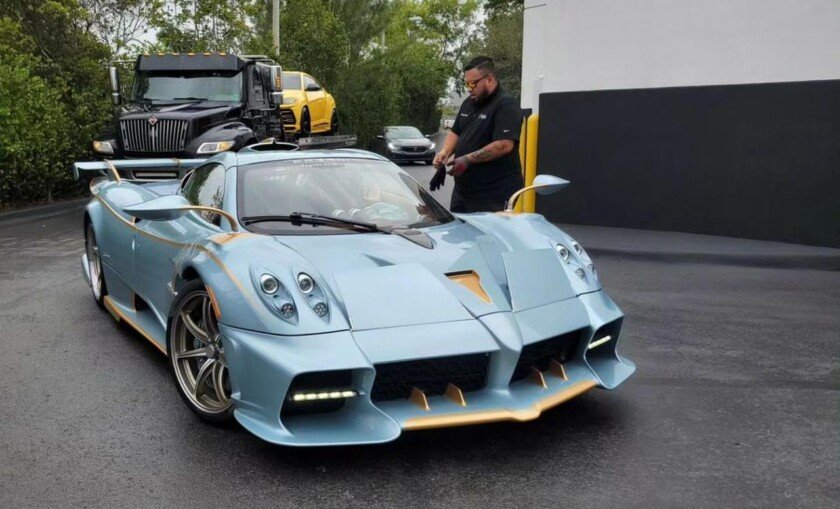 Pagani Imola Roadster finished in frozen blue & gold lands in Florida ...