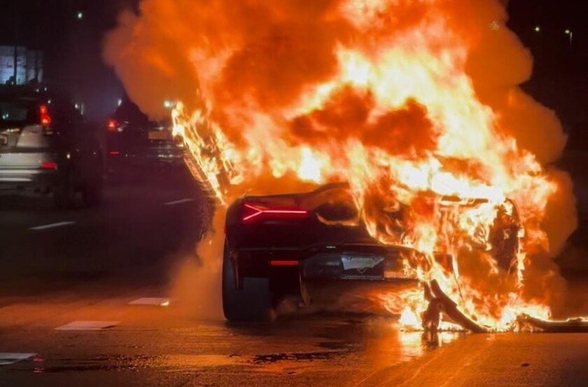 Lamborghini Revuelto catches fire while driving down a New York highway ...