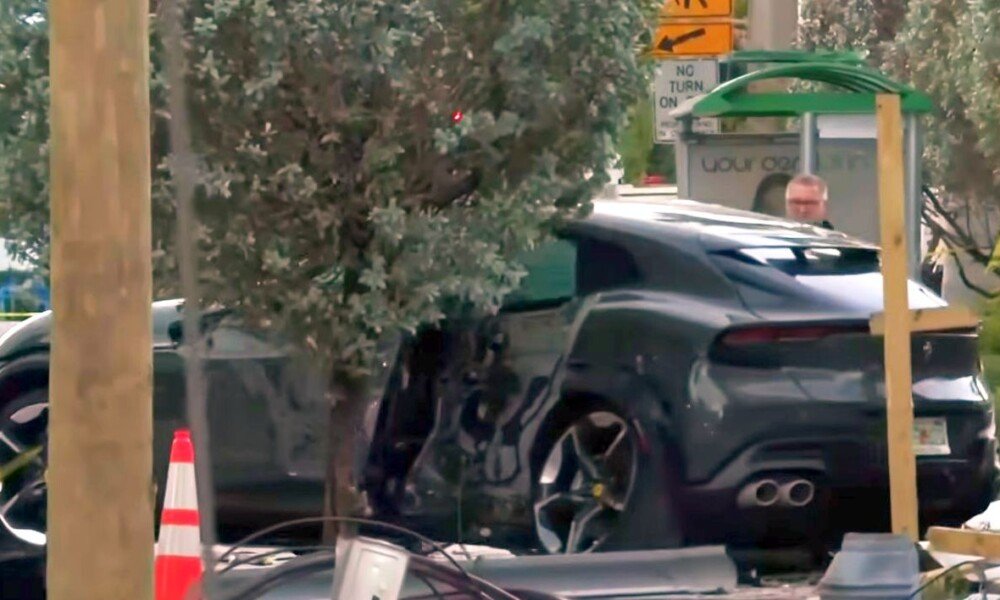 Stolen Ferrari Purosangue crashes during a police pursuit in Miami ...
